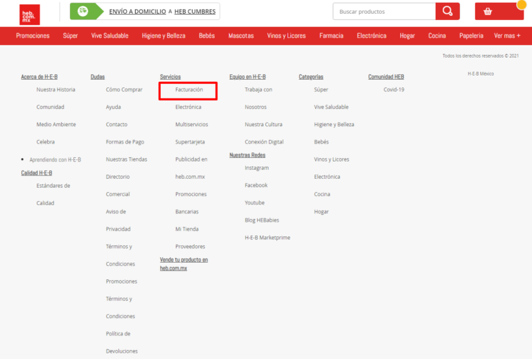 La facturación, el registro y la solicitud en HEB en México.